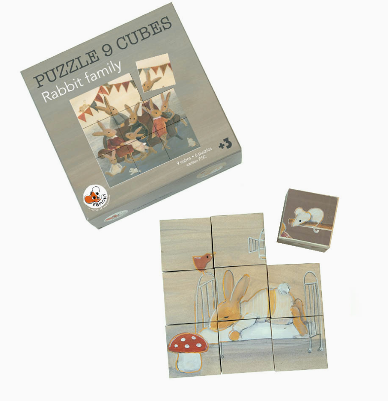 Rabbit Family Cube Puzzle, 6 Puzzles – Little Goose Toys