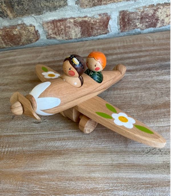 Wooden Airplane (with Flowers) and Peg Dolls by Gnezdo Toys – Little ...